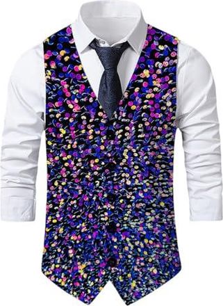 Generico Gilet &agrave; paillettes pour homme gilet brillant pour No&euml;l costume de No&euml;l blazer &agrave; paillettes pour adulte ensemble brillant pour carnaval, violet, XXXXL