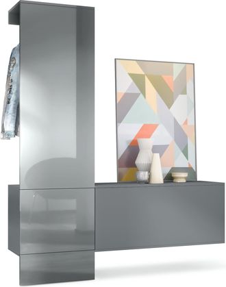 Vladon Garderobe Carlton Set 4, Made in Germany, Wandgarderobe aus Deko-Paneel & Hängeschrank für Schuhe, Anthrazit matt/Grau Hochglanz (156,5 x 193 x 35 cm)