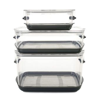 Progressive International Prepworks ProKeeper Frischhaltedosen-Set, 3-teilig, transparente Beh&auml;lter mit grau versiegelten, dichten Deckeln