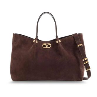 Valentino Garavani Gro&szlig;e Shopper-Tasche aus weichem Wildleder - - Bags - Damen - Braun - ONE SIZE