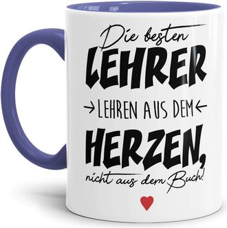 Tassendruck Lehrer-Tasse mit Spruch Die besten Lehrer - Schwarz - Klasse/Schule/Geschenk-Idee/Danke/Abschied/Innen & Henkel Cambridge Blau