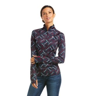 Ariat Womens Lowell 2.0 1/4 Zip Baselayer Top Long Sleeve in Team Print, Size 2X-Large, by Ariat