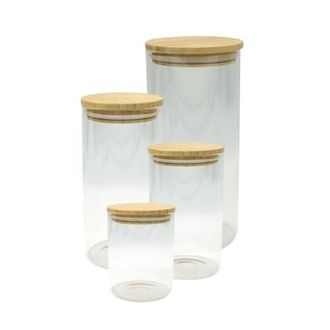 Fackelmann 9980350 Set de 4 bo&icirc;tes de Conservation en Verre avec couvercles herm&eacute;tiques en Bambou, bo&icirc;te Alimentaire, bo&icirc;te en Verre, Verre, Bambou, Transparent,