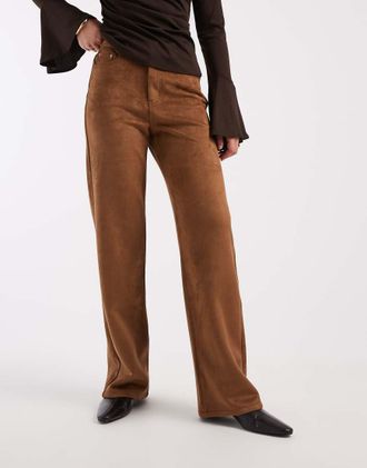 Vero Moda Pantalon ample &agrave; taille haute en imitation daim - Marron clair-Brown