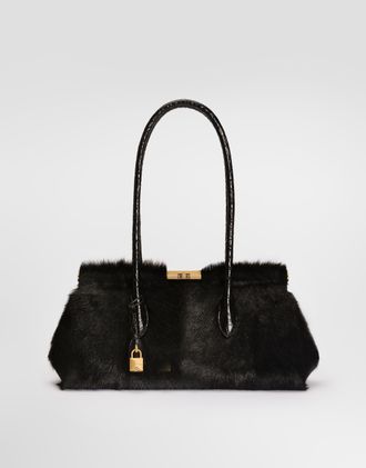 Dolce & Gabbana Marlene Handbag In Kid Leather And Polished Crocodile - Frau Schulter- Und Umh&auml;ngetaschen Schwarz Onesize
