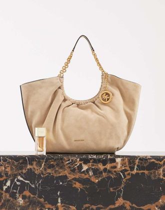 Michael Kors Indie - Gro&szlig;e Tragetasche in hellem Khaki mit Raffung-Wei&szlig;