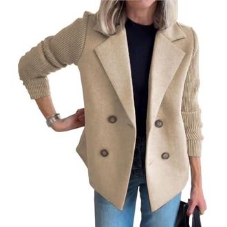 Generic Manteau d&eacute;contract&eacute; &agrave; manches patchwork en tricot &agrave; revers pour femme, nouveau caban 2025 &agrave; double boutonnage, kaki, 4XL