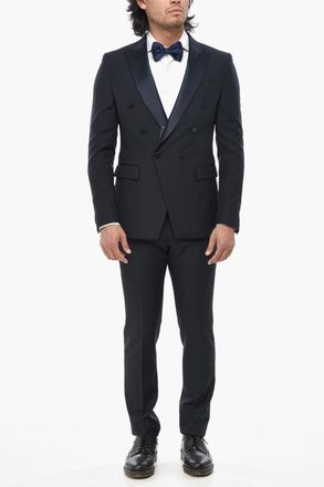 Corneliani CODE Zweireihiger Anzug aus Wolle mit Spitzenrevers aus Satin Corneliani