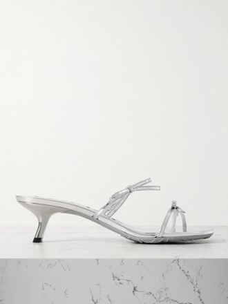 Loewe Petal Bow Mules Aus Metallic-leder - Silber
