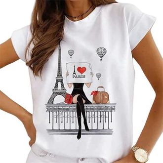 Keephen Paris Tour Eiffel Impression 3D Femmes T-Shirt Manches Courtes Tops Col Rond Pullover Vacances Blouse Tees