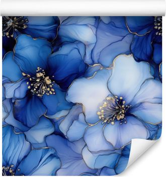 OEM Carta Da Parati Blu Inchiostro, Azzurro, Blu Navy E Bianca Per Soggiorno E Camera Da Letto 50x1000