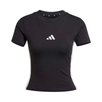 adidas Femme, Tops, Noir, Taille: 40 FR Essentials 3-Stripes Slim Baby Tee