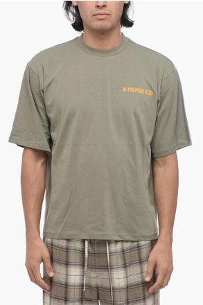 A Paper Kid Solid Color Crew-neck T-Shirt with Printed Logo size Xs