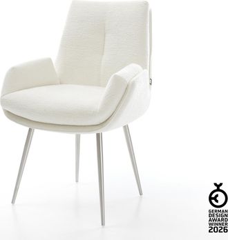 DELIFE Esszimmerstuhl Clea-Flex Boucl&eacute; Soft Beige 4-Fu&szlig; konisch Edelstahl, Esszimmerst&uuml;hle