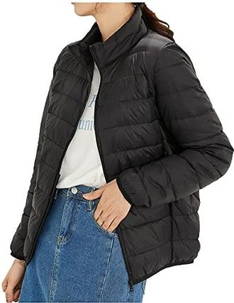Generic Vestes pour femmes 2026 - Couleur debout - Manches chaudes - Haut en duvet uni - L&eacute;ger et long, Noir, XL