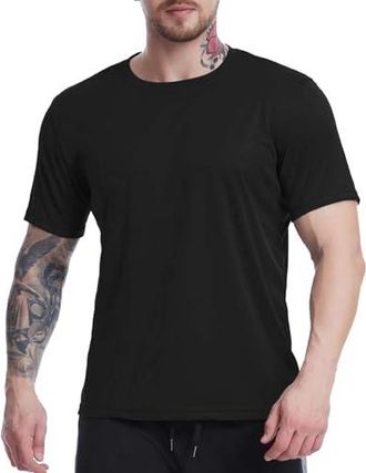 Generic Chemises à manches courtes pour homme - Décontracté - Col rond - Uni - Respirant - Séchage rapide - Pour lentraînement, la course à pied, la gym, les 