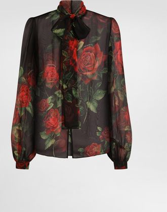 Dolce & Gabbana Rose-print Chiffon Blouse - Frau Blusen Und Tops Multicolor 48