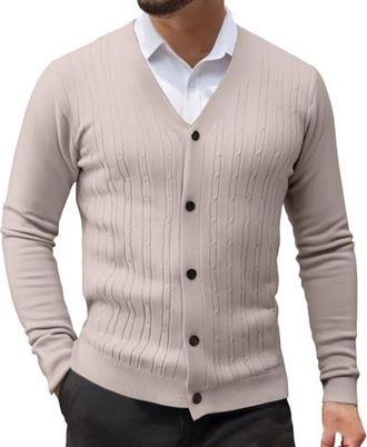 Generic Cardigan texturé à boutons pour homme - Couleur unie - Style décontracté - Poignets élastiques - Manches longues - Col en V - Tricot thermique - Facil