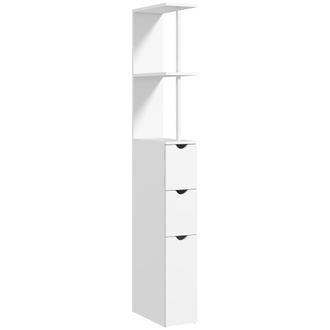 HOMCOM Badezimmersäule, Badezimmerschrank, mit Schubladen, offenen Regalen, Schrank, 15 x 33 x 136,5 cm, weiß