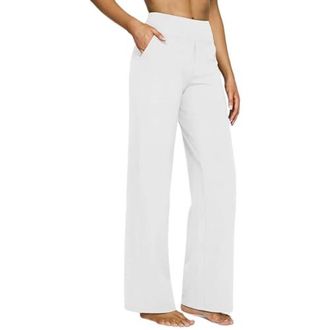 Generic Lumilift Pantalon de travail/yoga pour femme Taille haute avec poches Ample Stretch Robe Pantalon de surv&ecirc;tement d&eacute;contract&eacute;, blanc, XXL