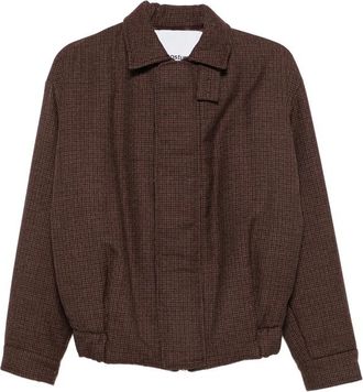 Costumein Houndstooth-pattern Zip-up Jacket
