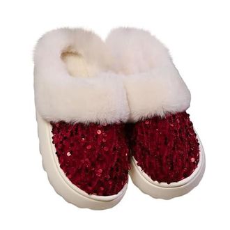 Generic Femme Pantoufles De Maison dInt&eacute;rieur Confortables avec Paillettes Brillantes Doublure Chaude en Peluche Chaussons De Chambre Semelle Souple Antid&eacute;rap