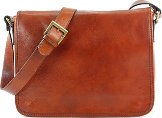 modamoda.de A001 3 Gr&ouml;&szlig;en Herren Unisex Leder Umh&auml;ngetasche Messenger Bag handmade in Italy, Farbe:A001 Medium Cognac