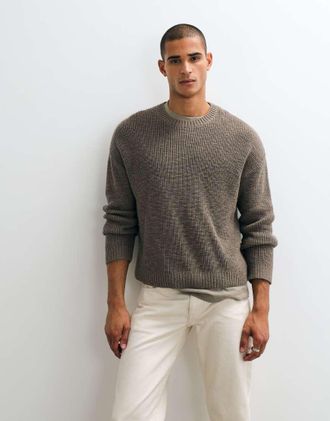Weekday Boxy-Fit-Strickpullover aus Slub-Strick in dunklem Maulwurfbraun-Grau
