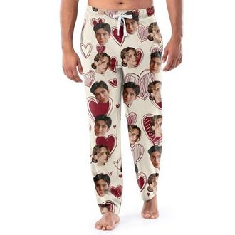 Generic Pantalon de pyjama personnalis&eacute; pour homme et femme avec cordon de serrage et poche, cadeaux personnalis&eacute;s pour amoureux, papa, maman, famille, 1-Roug