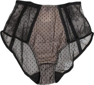 Dolce & Gabbana Femme, Sous-v&ecirc;tements, Multicolore, Taille: 38 FR Culotte Noire en Dentelle &agrave; Pois Transparente