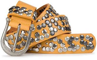 styleBREAKER Ceinture &agrave; clous pour femmes avec diff&eacute;rentes clous, ceinture en simili cuir unie, ceinture pour femmes ajustable 03010008, couleur:Curry, taille:100c