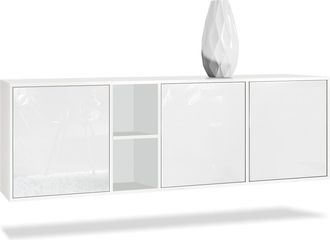 Vladon Kommode Cuba, Made in Germany, Wei&szlig; matt/Wei&szlig; Hochglanz - Modernes Sideboard f&uuml;r Ihr Wohnbereich - (BxHxT) 182x53x35 cm