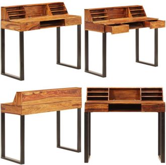 vidaXL Schreibtisch 110 x 50 x 94 cm Massivholz und Stahl - Vintage Schreibtisch - Holzsreibtisch - Palissander Schreibtisch - Bürostuhl - Home Office
