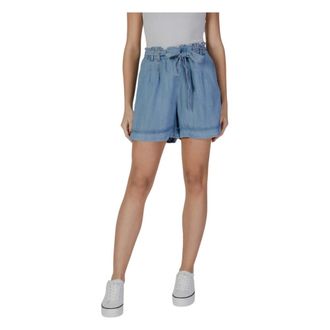 b.young Blaue Denim Paperbag Shorts mit G&uuml;rtel - - Shorts - Damen - Blau - XS