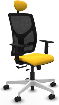 Piqueras y Crespo B&uuml;rostuhl 8H mit 1D-Armen, h&ouml;henverstellbare Lendenwirbelst&uuml;tze und festes Kopfteil, ausgestattet mit Syncro/Traslack und Schneideschaum, Schwarz/Gelb