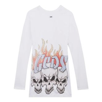 GCDS Gcds, Femme, Robes, Blanc, Taille: 36 FR Mini-robe &agrave; imprim&eacute; t&ecirc;te de mort