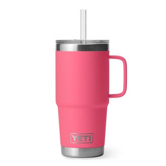 Yeti Rambler Trinkbecher mit Griff und Strohhalm-Deckel, Reisebecher, Wasserbecher, vakuumisolierter Becher mit Griff, Edelstahl, tropisches Rosa