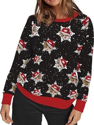 Generic Pull De Noel Femme Manches Longues, Pull Noel Femme Col Rond Imprimé Sweat De Noël sans Capuche Pulls Chic Et Elegant Sweatshirt Hiver Loisirs Cool Cl