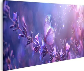 Islandburner Bild auf Leinwand Lavendelfarbener Spitzen Schmetterling flattert in mystischem Leuchten herab Bilder Wandbilder Poster