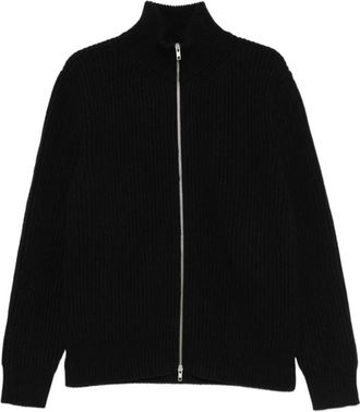 Maison Margiela Homme, Pulls, Noir, Taille: XL Cardigan Zipp&eacute; &agrave; Col Montant en Maille C&ocirc;tel&eacute;e