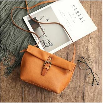 Generic Sac messager en cuir véritable souple for femmes, sac à bandoulière en cuir véritable, petit sac à main rétro for téléphone for filles(Yellow)