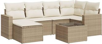 vidaXL 7-tlg. Garten-Sofagarnitur mit Kissen Beige Poly Rattan - Vidaxl