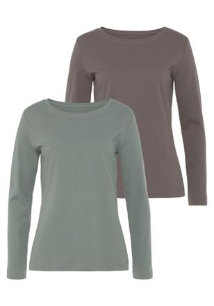 Vivance Langarmshirt VIVANCE aus reiner Baumwolle, Damen, Gr. 36/38, grün (mint, taupe), Interlock, Obermaterial: 100% Baumwolle, unifarben, Basic, Basic, Run