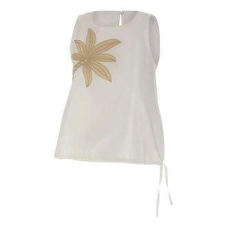Kaos Kaos, Femme, Tops, Blanc, Taille: 40 FR Haut &agrave; Cordon de Serrage Brod&eacute;e de Palmiers