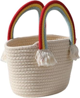 Yarnow Sac Main Cabas Corde Tress&eacute;e Coton Rangement Portable pour Plage Voyage Usage Quotidien Sac Main Femme avec Anses Color&eacute;es Arc-ciel Panier de Rangemen