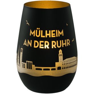 Goodtimes Windlicht M&uuml;lheim an der Ruhr Skyline (Schwarz & Gold)