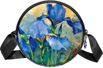 Generic Petit sac &agrave; bandouli&egrave;re rond pour femme, motif peinture diris, sac &agrave; dos avec fermeture &eacute;clair, bretelles r&eacute;glables, sac &agrave; main rond d&eacute;contract&eacute; pour 