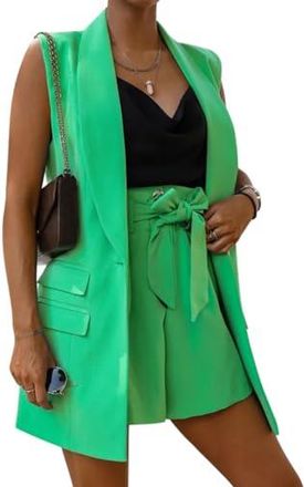 Minetom Gilets de Tailleur Femme Élégant Sans Manche Blazer Gilet de Costume Casual Col V Slim Fit Affaires Travail Veste Waistcoat D Vert XL