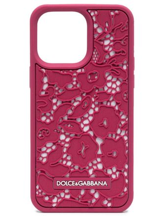 Dolce & Gabbana coque diPhone 14 Pro Max à fleurs en dentelle - Rose