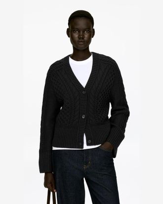 Arket Zopfstrickjacke Aus Wolle -Blau